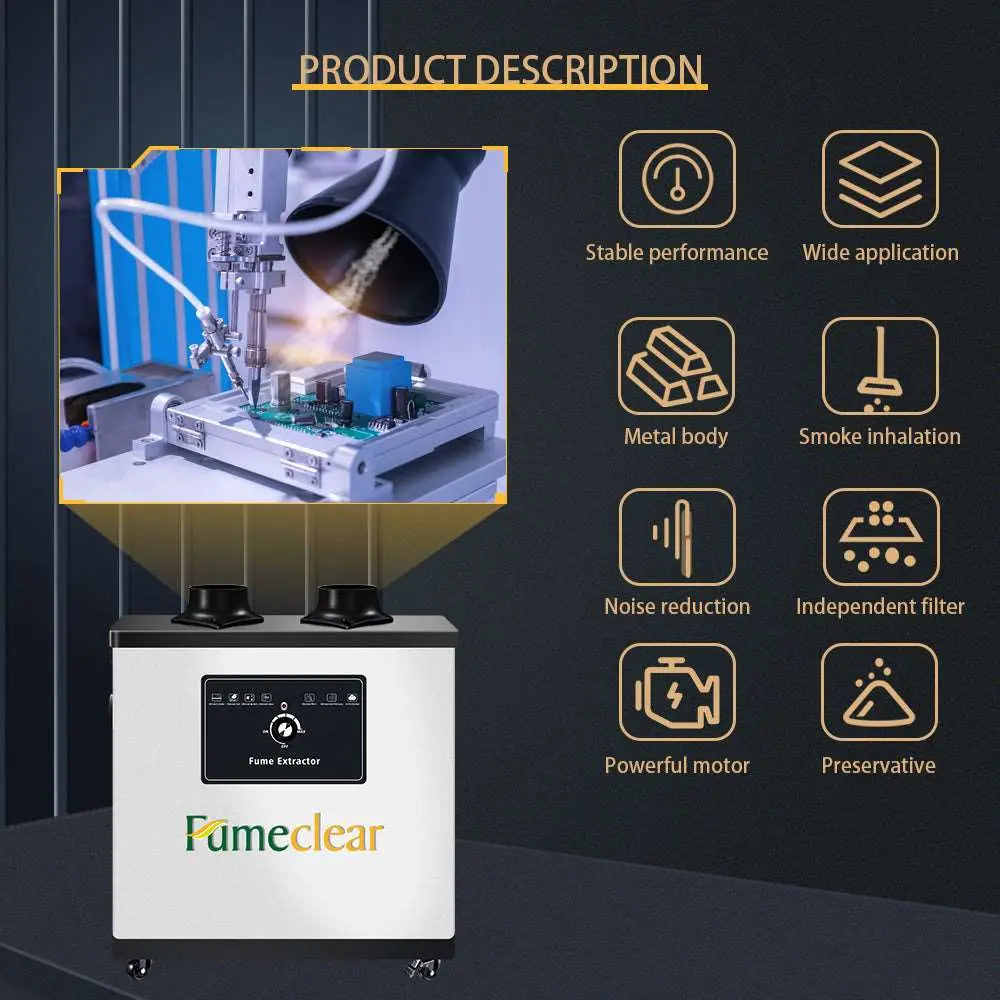 Fumeclear FC‑1002A Dual‑Port Fume Extractor – 194 CFM Quiet & Portable